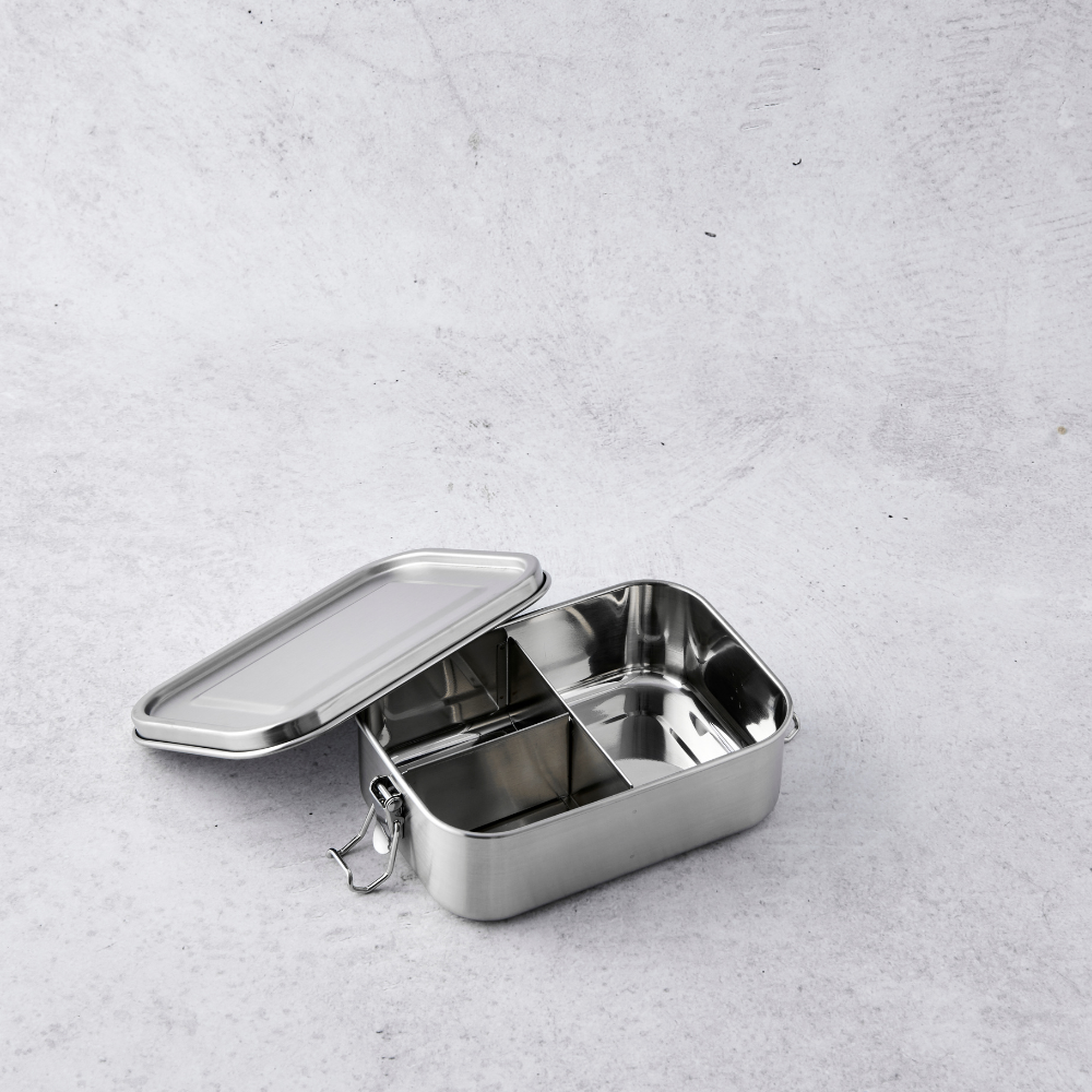 Stainless Steel Lunch Box 800ml Rectangle with 3 Compartments – The Low ...